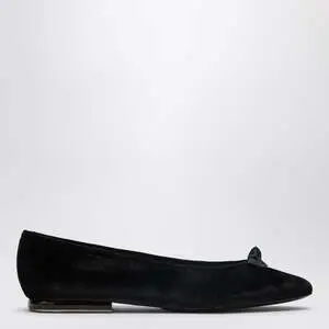 Loro Piana Velvet Ballet Flats With Bow Detailing - Black