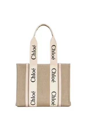 Chloé Medium Woody Tote Bag In Linen - Multicolor