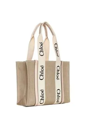 Chloé Medium Woody Tote Bag In Linen