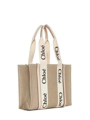Chloé Medium Woody Tote Bag In Linen