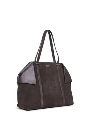 FERRAGAMO Dark Brown Calfskin Suede Folded Tote Bag