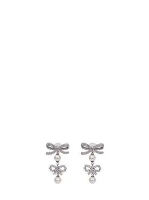 SELF-PORTRAIT Double Bow Pearl Drop Earrings - Multicolor