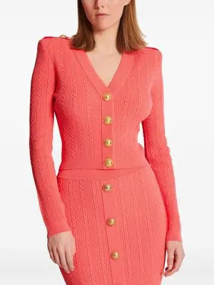 Balmain V-neck Button-up Cardigan With Embossed Logo Buttons - Multicolor