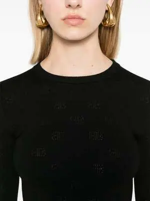 Balenciaga Open-knit Wool Bb Pattern Crew Neck Top - Multicolor