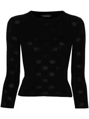 Balenciaga Open-knit Wool Bb Pattern Crew Neck Top - Multicolor