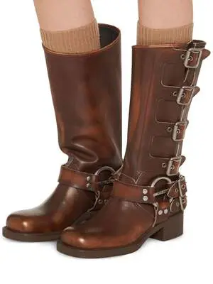 Miu Miu Leather Buckled Boots