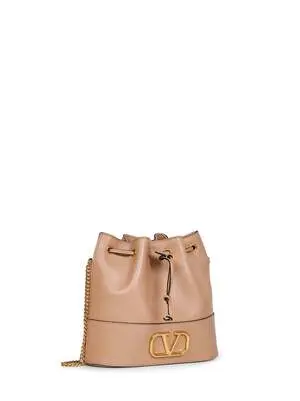 Valentino Garavani Rose Sand Vlogo Signature Mini Bucket Bag