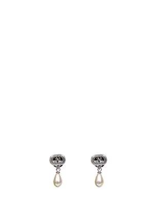 Valentino Garavani Metal Ovalette Vlogo Earrings With Pearls And Crystals - Multicolor