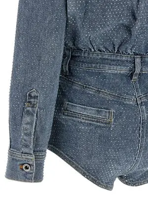 SELF-PORTRAIT Rhinestone Embellished Denim Jumpsuit