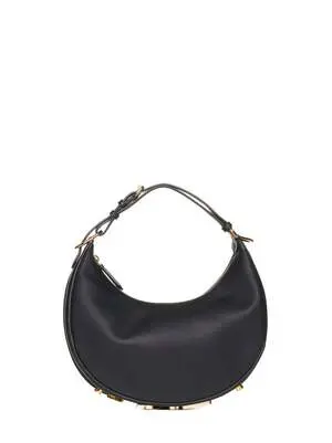 Fendi Black Leather Hobo Bag With Vintage Gold Metal Lettering - Multicolor