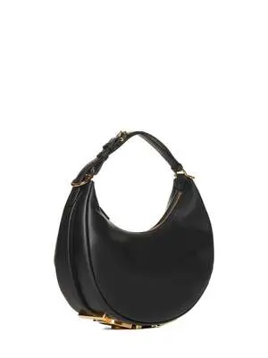 Fendi Black Leather Hobo Bag With Vintage Gold Metal Lettering - Multicolor