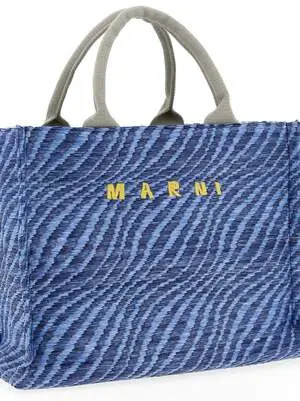 Marni Two-tone Raffia Effect Handbag With Embroidered Logo