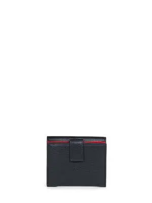 FERRAGAMO Black Hammered Calfskin Leather Gancini Compact Wallet
