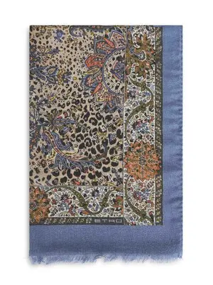 Etro Powder Blue Cashmere Blend Animalier Paisley-pattern Scarf - Multicolor