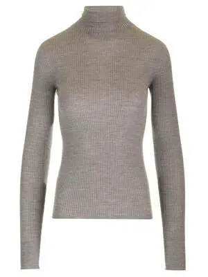 Sportmax Flavia Ribbed Knit Wool Turtleneck - Gray