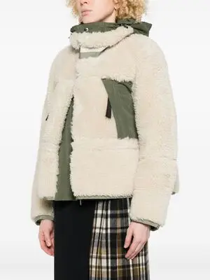 Sacai Shearling Blouson Jacket With Drawstring Hood