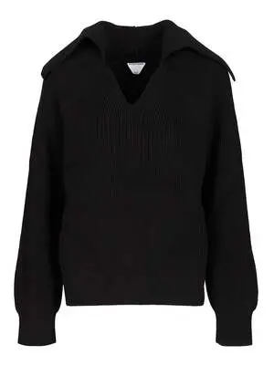 Bottega Veneta English Ribbed Cotton Polo Sweater - Black