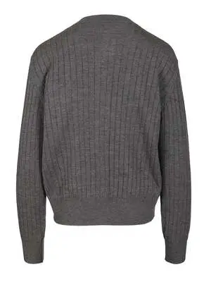 Bottega Veneta Ribbed Wool Cardigan With Knot Buttons - Gray
