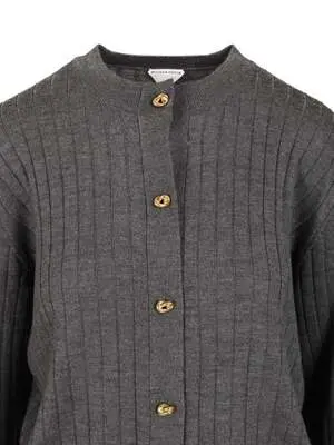 Bottega Veneta Ribbed Wool Cardigan With Knot Buttons