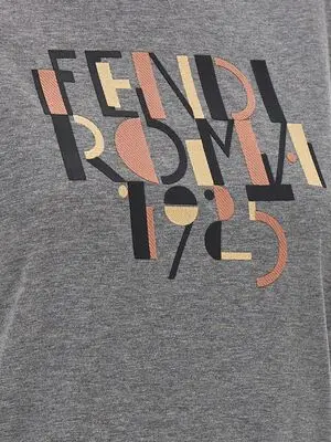 Fendi Grey Cotton T-shirt With Embroidered Front Print - Multicolor