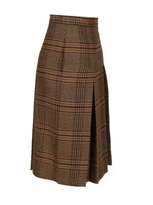 Saint Laurent Prince Of Wales Wool And Cashmere Midi Skirt - Brown