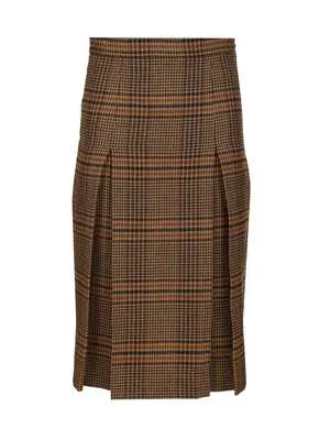 Saint Laurent Prince Of Wales Wool And Cashmere Midi Skirt - Brown