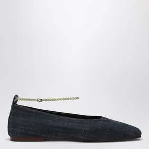 MARIA LUCA Navy Denim Ballerinas With Gold Chain Ankle Strap - Blue