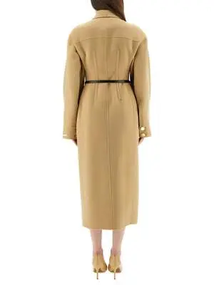Sportmax Virgin Wool Belted Coat - Cream