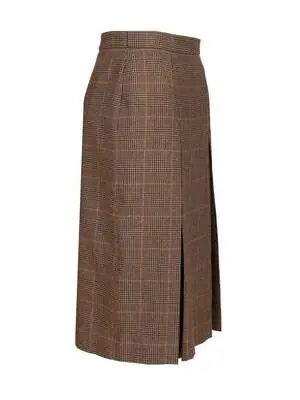 Saint Laurent Prince Of Wales Wool And Cashmere Midi Skirt - Brown