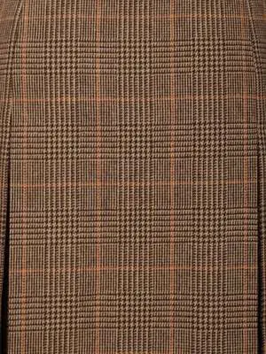 Saint Laurent Prince Of Wales Wool And Cashmere Midi Skirt - Brown