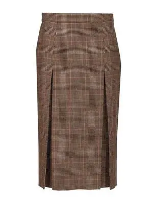 Saint Laurent Prince Of Wales Wool And Cashmere Midi Skirt - Brown