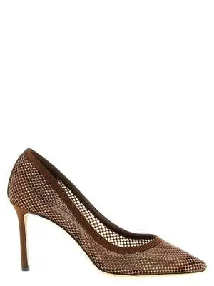 JIMMY CHOO Romy Mesh Crystal Embellished Stiletto Pumps - Brown