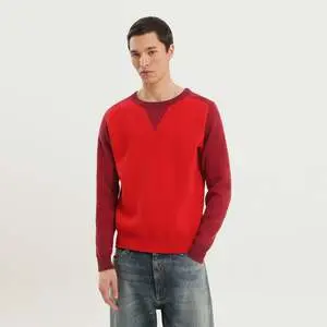 1989 STUDIO Color Block Crew Neck Wool Sweater - Red