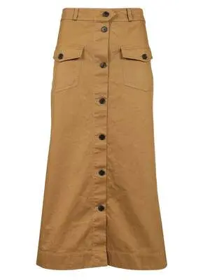 Saint Laurent Cotton Midi Skirt With Button Front - Brown