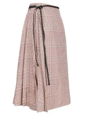 Bottega Veneta Checked Midi Skirt With Leather Belt