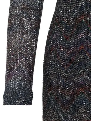 Missoni V-neck Sequin Embellished Zigzag Knit Dress - Multicolor