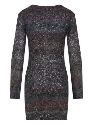 Missoni V-neck Sequin Embellished Zigzag Knit Dress - Multicolor