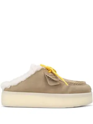 Miu Miu Suede Leather Slippers With Logo Tag - Multicolor