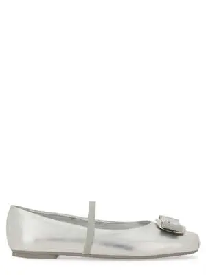 FERRAGAMO Bow Detail Ballet Flats - Silver