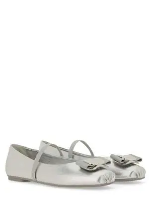 FERRAGAMO Bow Detail Ballet Flats - Silver