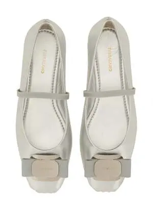FERRAGAMO Bow Detail Ballet Flats - Silver