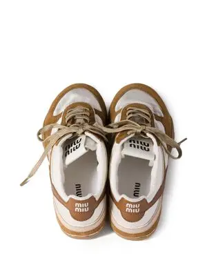 Miu Miu Suede And Canvas Low Top Sneakers - Multicolor