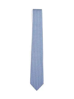 FERRAGAMO FERRAGAMO Blue Silk Tie With Two-Tone Gancini Print Multicolor