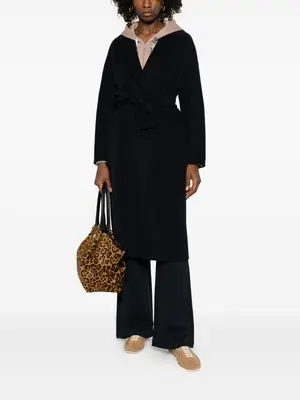 Max Mara Wool Long Coat With Tie Belt - Multicolor