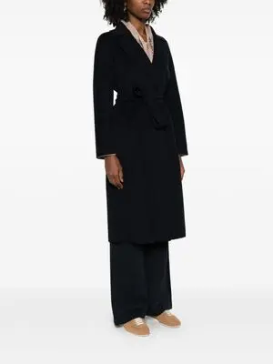 Max Mara Wool Long Coat With Tie Belt - Multicolor