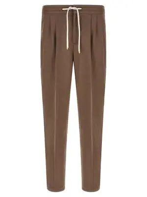 Brunello Cucinelli Linen And Cotton Blend Trousers - Brown