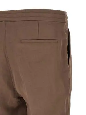 Brunello Cucinelli Linen And Cotton Blend Trousers - Brown
