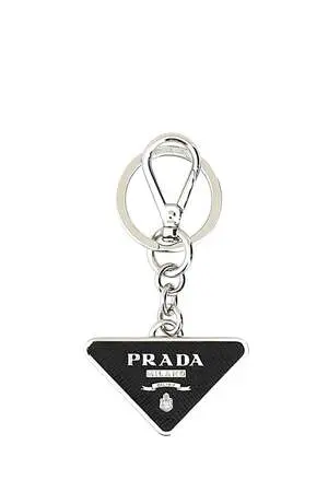 Prada Two-tone Leather And Metal Keychain - Multicolor