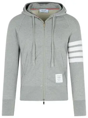 Thom Browne Cotton Zip-up Hoodie With Signature 4-bar Stripe - Gray