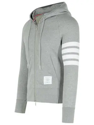 Thom Browne Cotton Zip-up Hoodie With Signature 4-bar Stripe - Gray